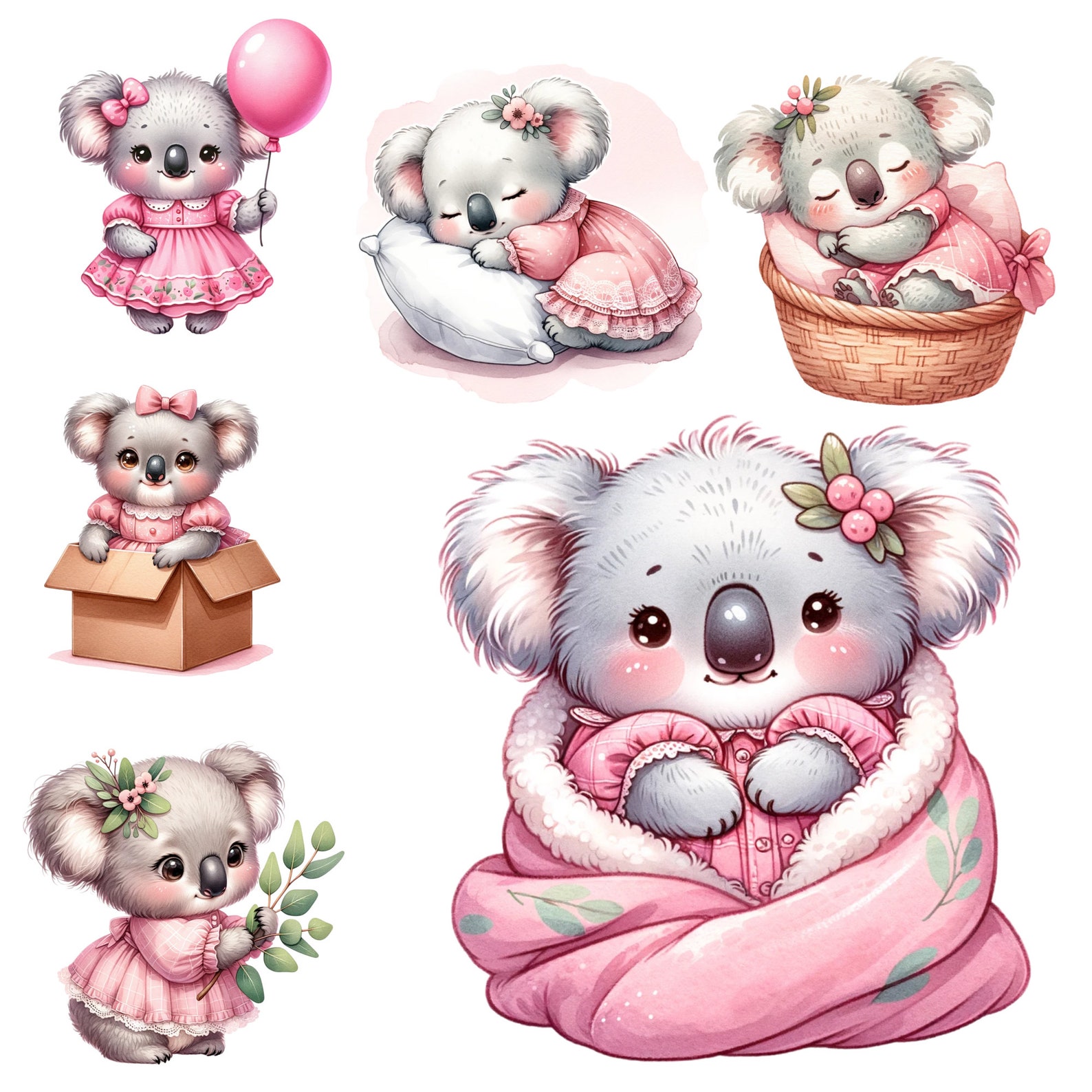 Pink Koala Clipart Collection - Adorable Australian-themed Art for Girl ...