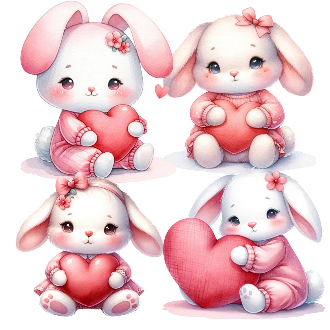 Cute Bunny Clipart Collection Watercolor Rabbit and Spring Bunnies PNG ...