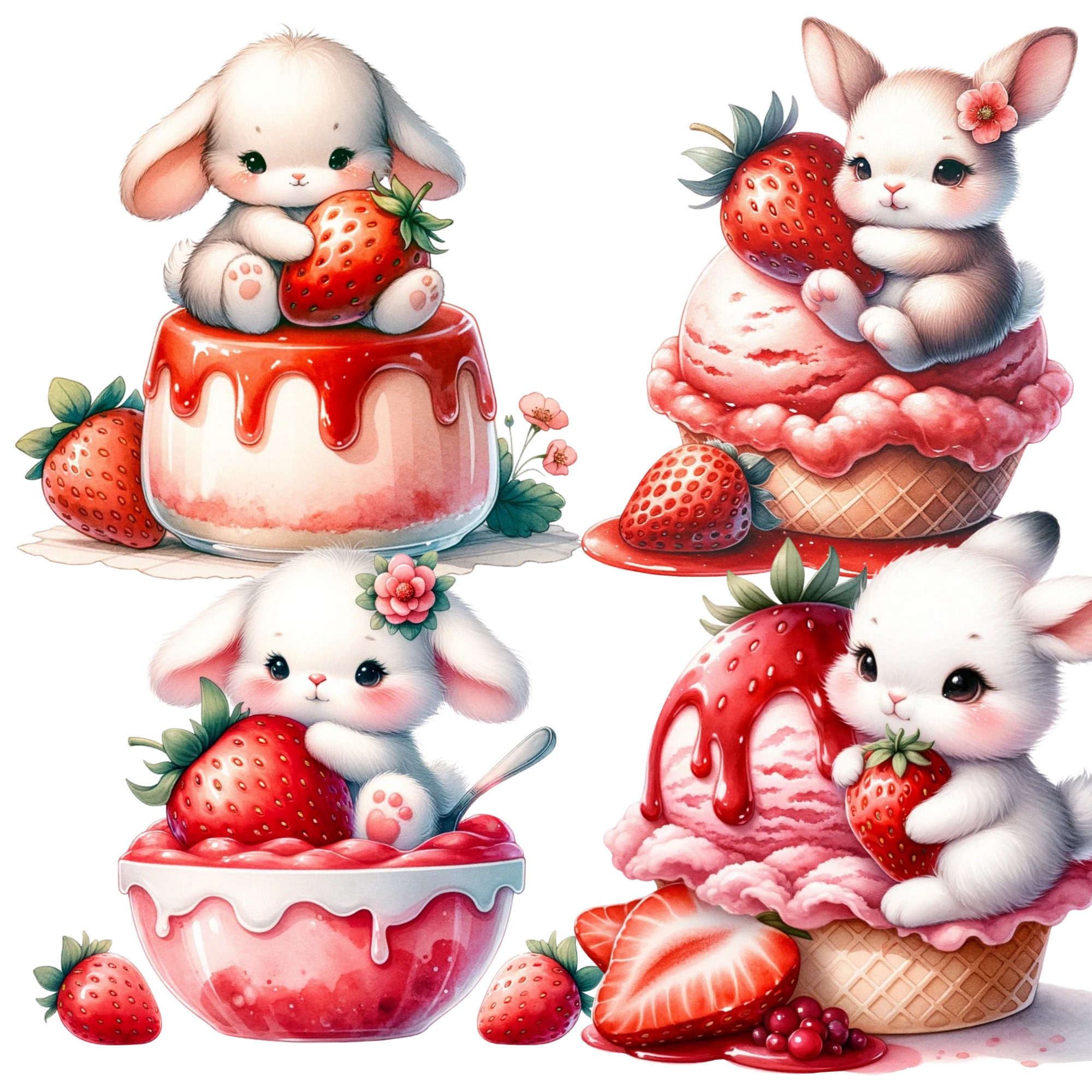 Strawberry Bunny Clipart Collection Adorable Easter and Baby Shower ...