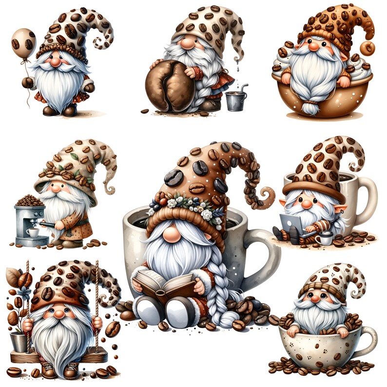 Coffee Cup Gnome - Cute Gnomes Festive Clipart Watercolor Gnome ...