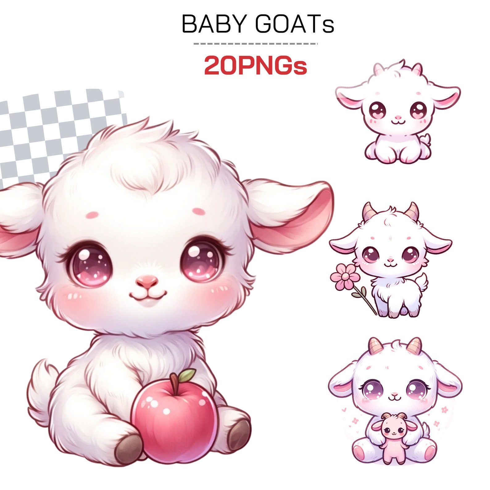 Cute Baby Goat Clip Art Collection | Watercolor Farm Animal Pngs for ...