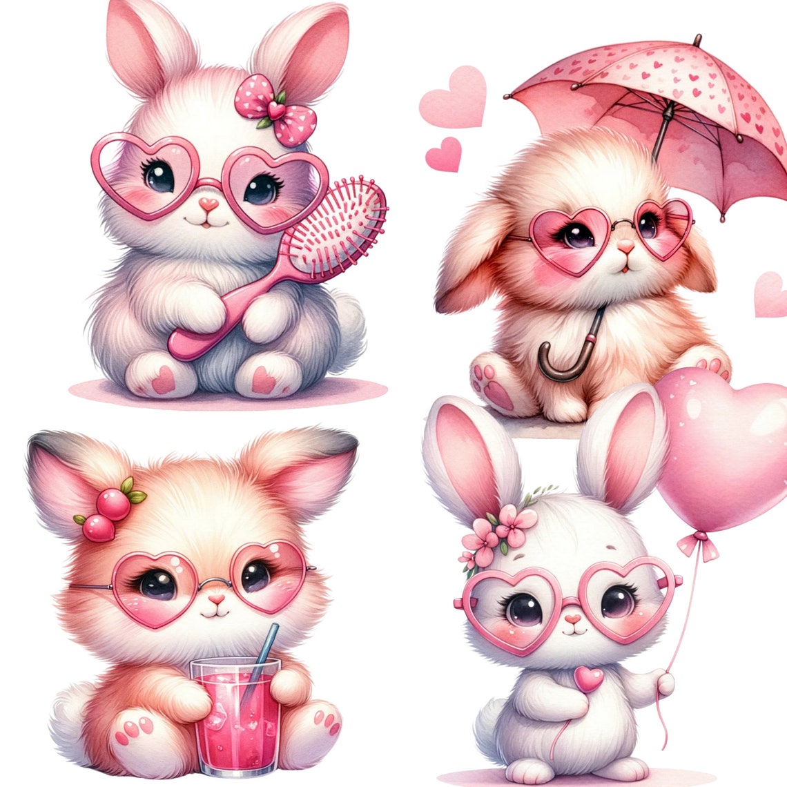 Easter Bunny Glasses PNG Pink Rabbit Clipart Collection Watercolor Hare ...