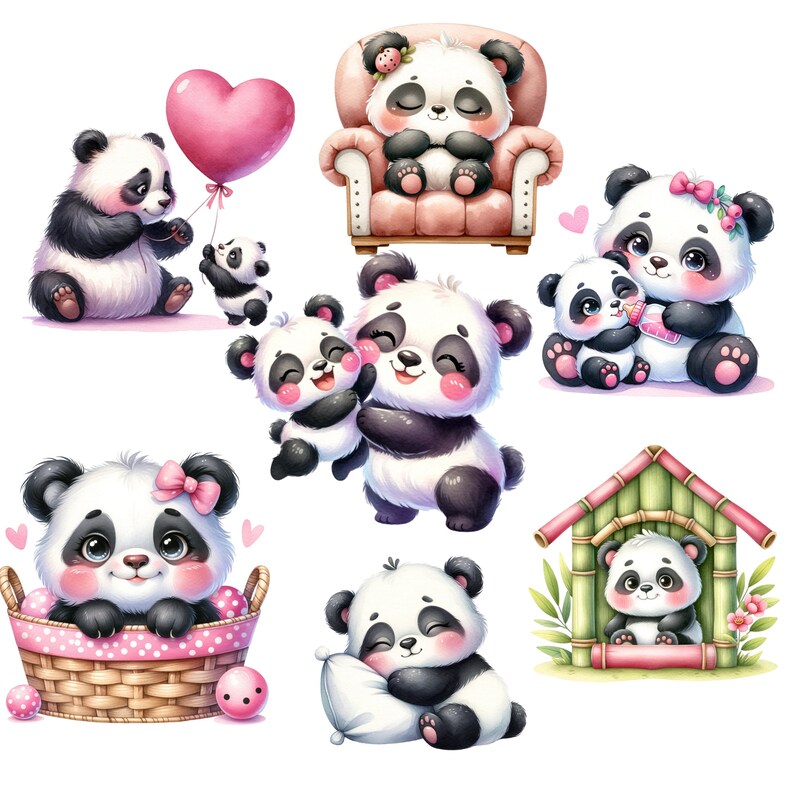 Cute Panda Clipart Collection | Baby Panda & Pink Panda Art for Baby ...