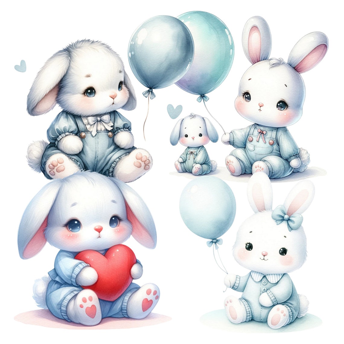 Cute Rabbit and Bunny Clipart Collection Watercolor Bunny PNG, Adorable ...