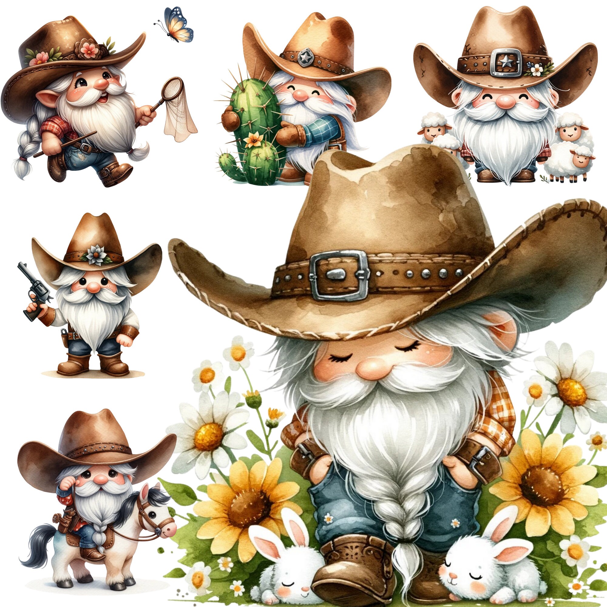 Wild West Cowboy Gnome Clipart Bundle - Perfect for Western Decoration ...