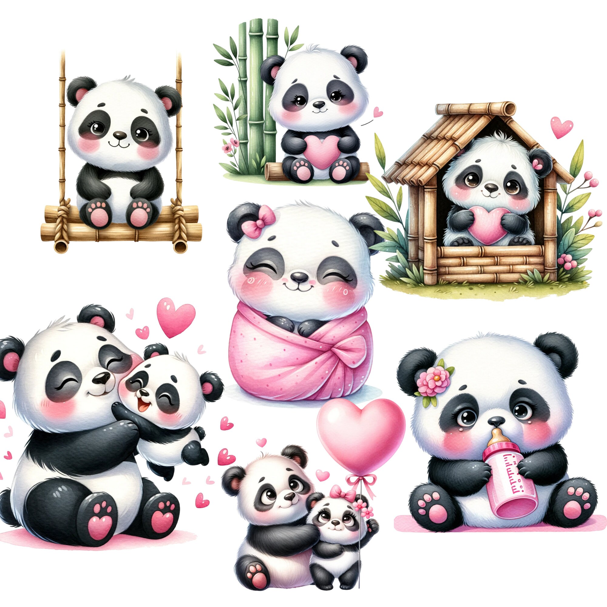 Cute Panda Clipart Collection | Baby Panda & Pink Panda Art for Baby ...