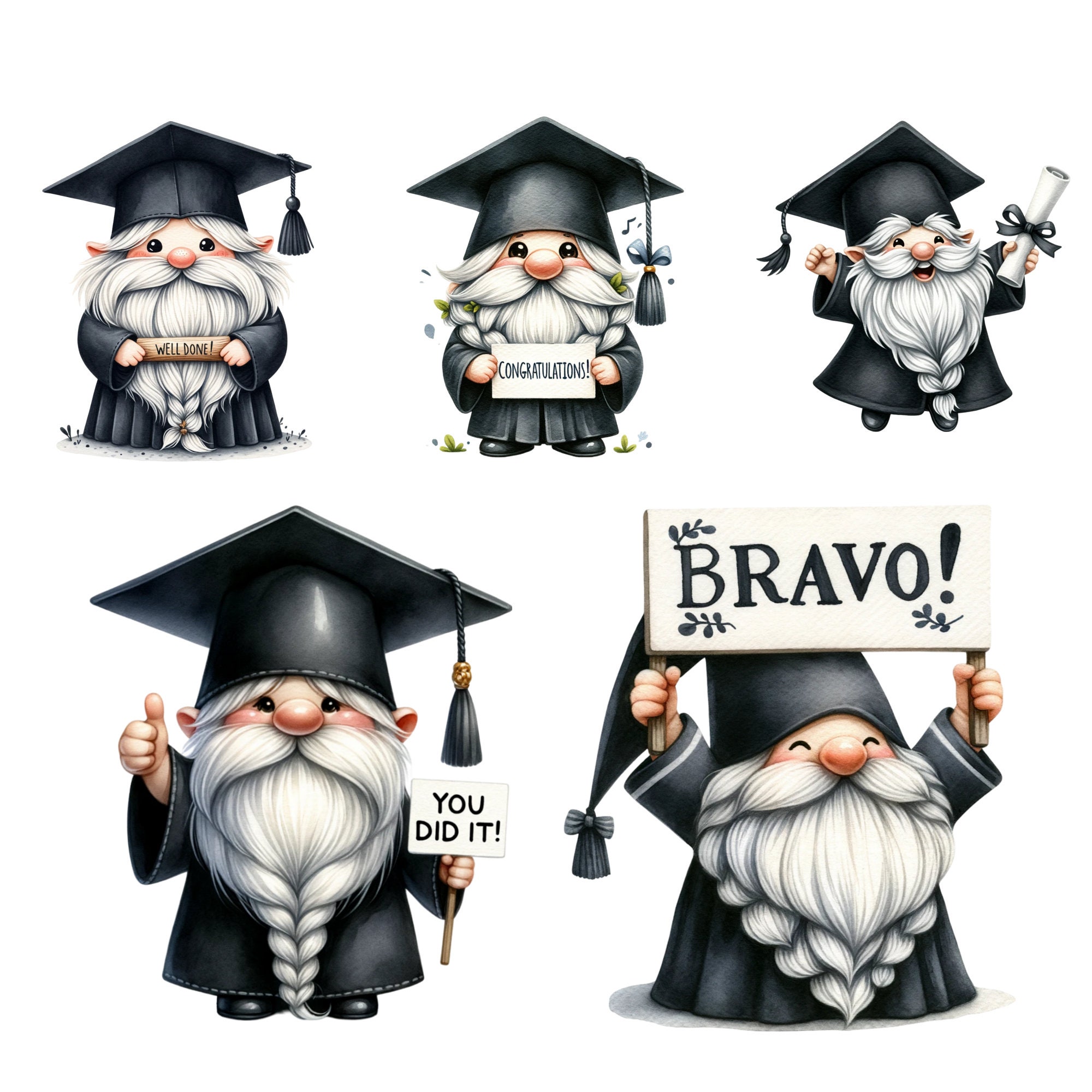 Graduation Gnome Clipart PNG Bundle Set Perfect for Celebrating ...