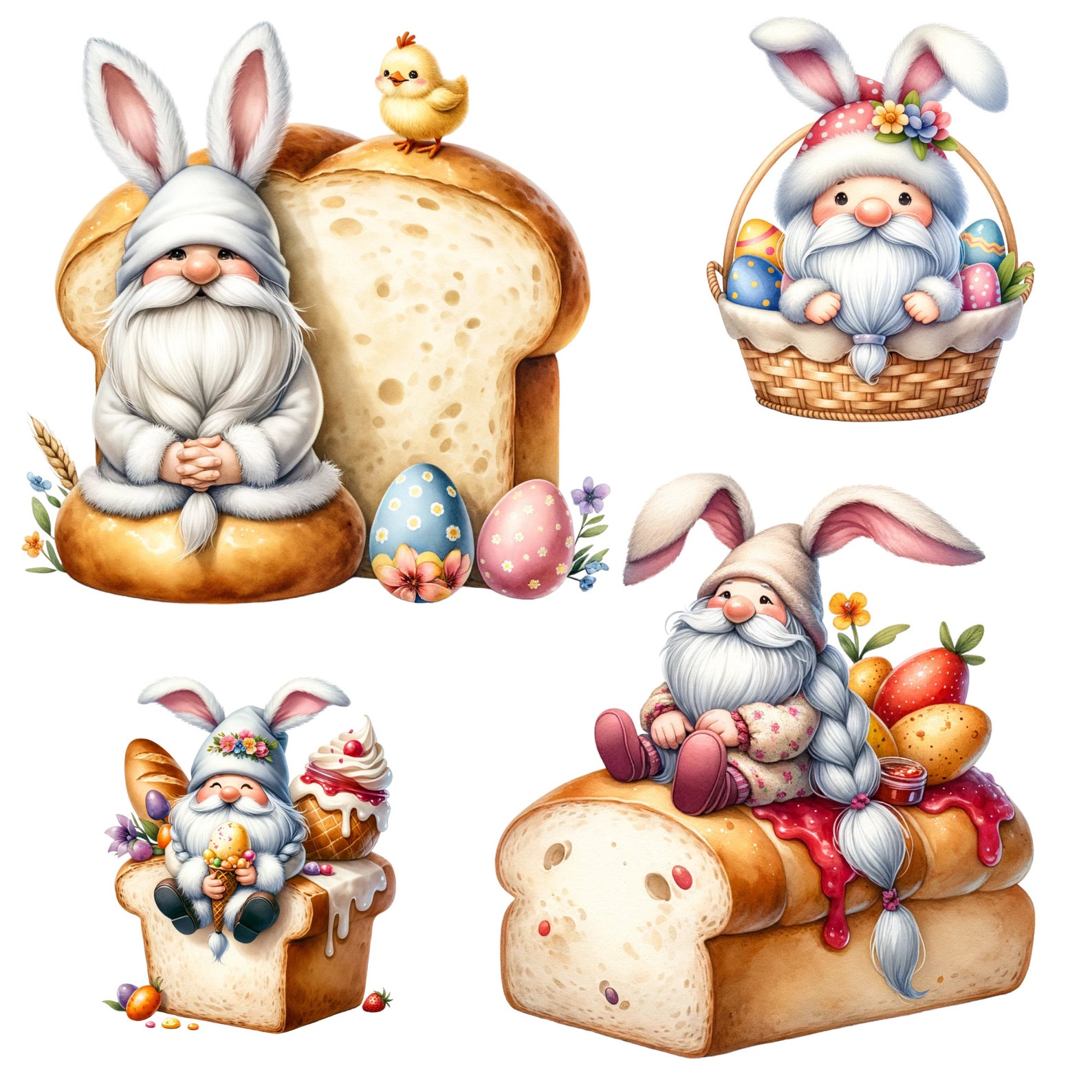 Easter Gnome Clipart Collection Spring Gnomes With Bunnies Eggs Floral ...