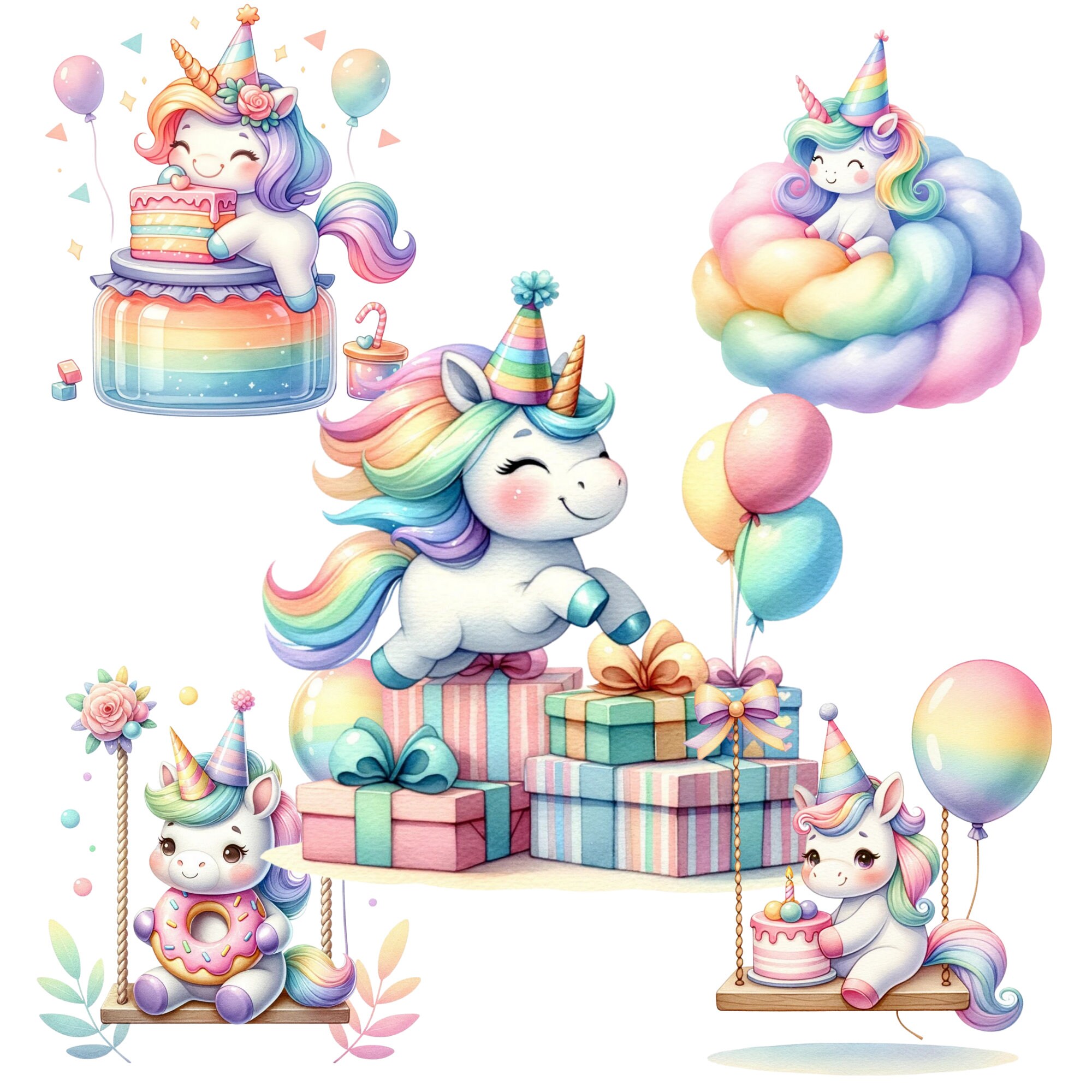 Cute Unicorn PNG Clipart Bundle for Birthday Party Rainbow Baby Unicorn ...