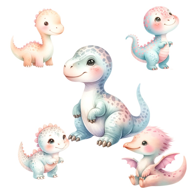 Adorable Baby Dinosaur Clipart - Cute Dino Nursery Decor PNG, T-rex ...