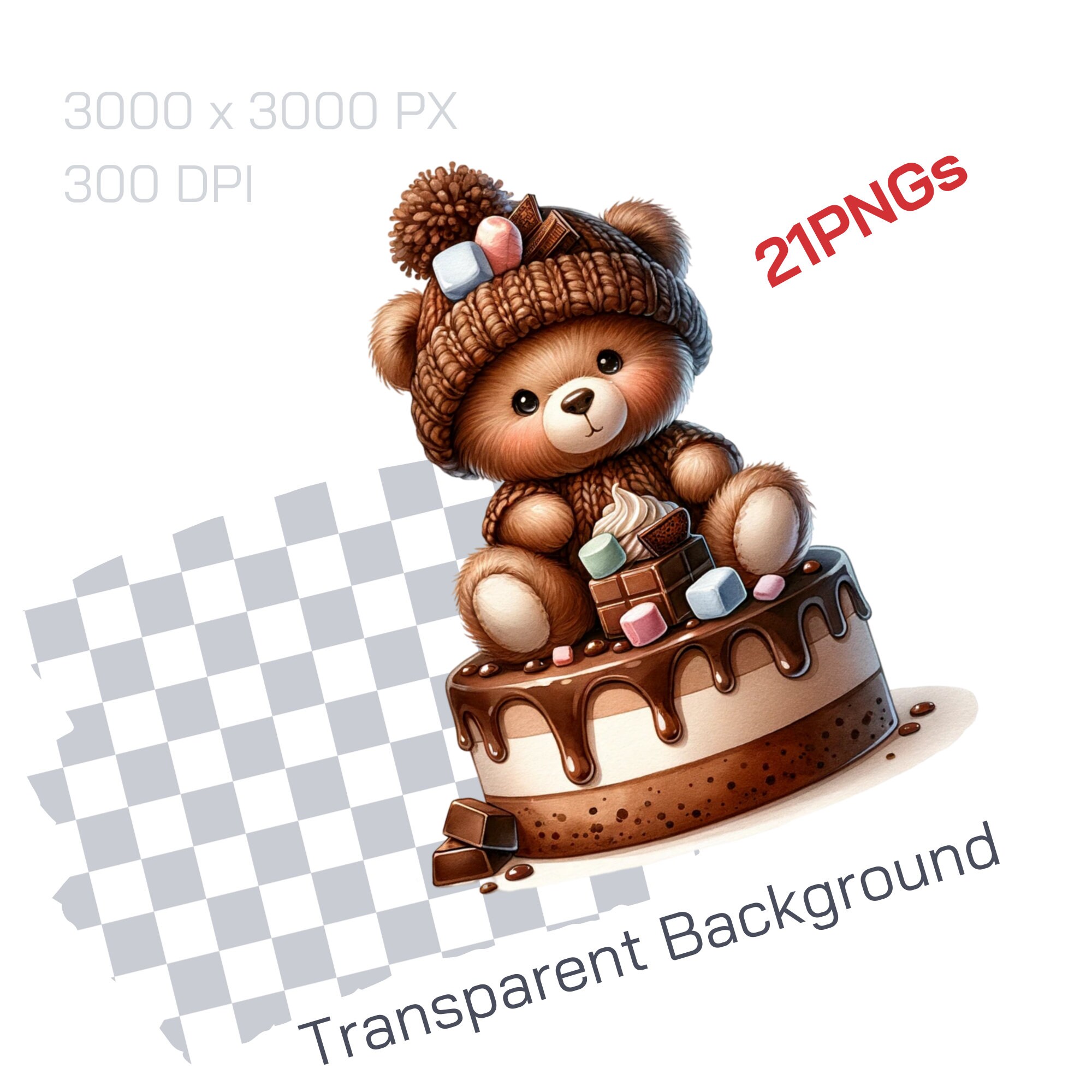 Chocolate Teddy Bear Clipart Bundle Set for Baby Showers, Nursery Decor ...