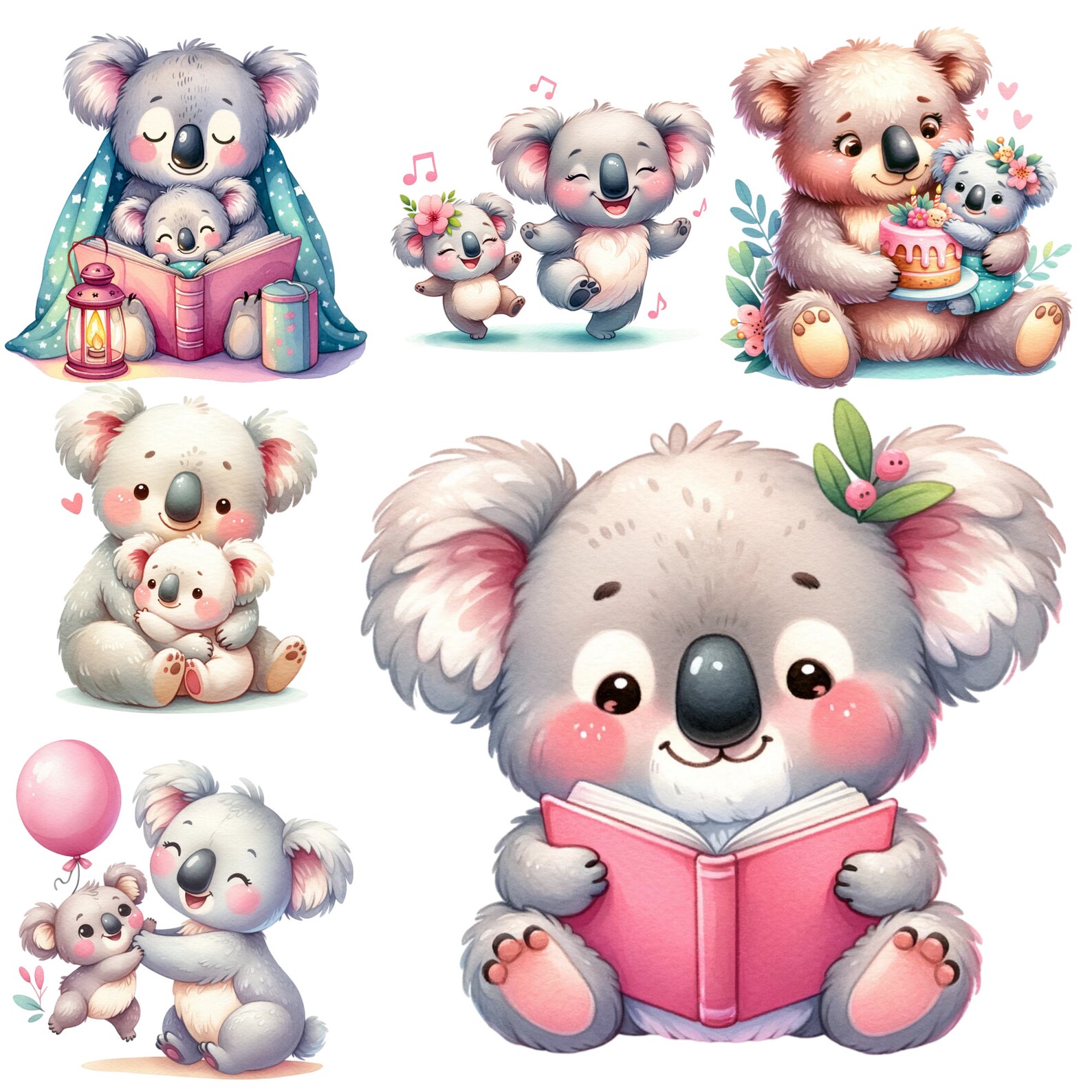 Cozy Koala Decor Clipart Collection | Watercolor Koala Art for Nursery ...