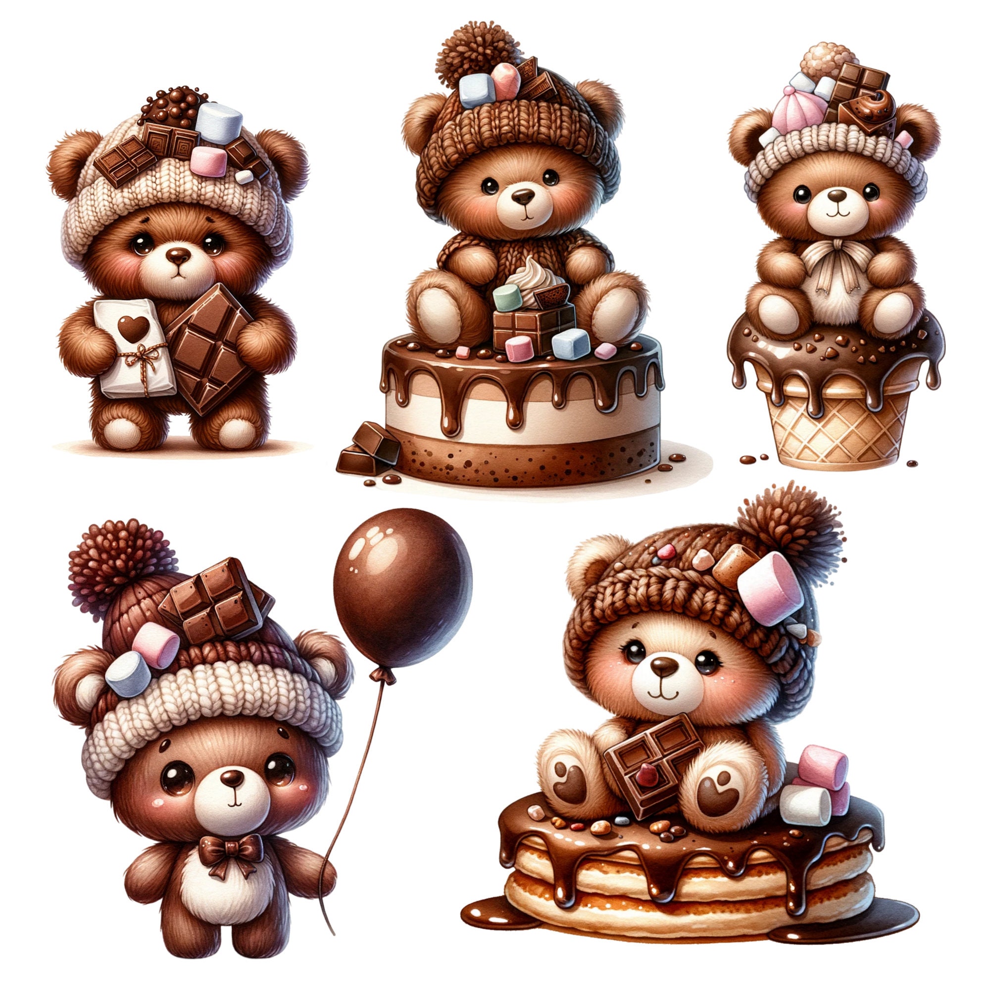 Chocolate Teddy Bear Clipart Bundle Set for Baby Showers, Nursery Decor ...