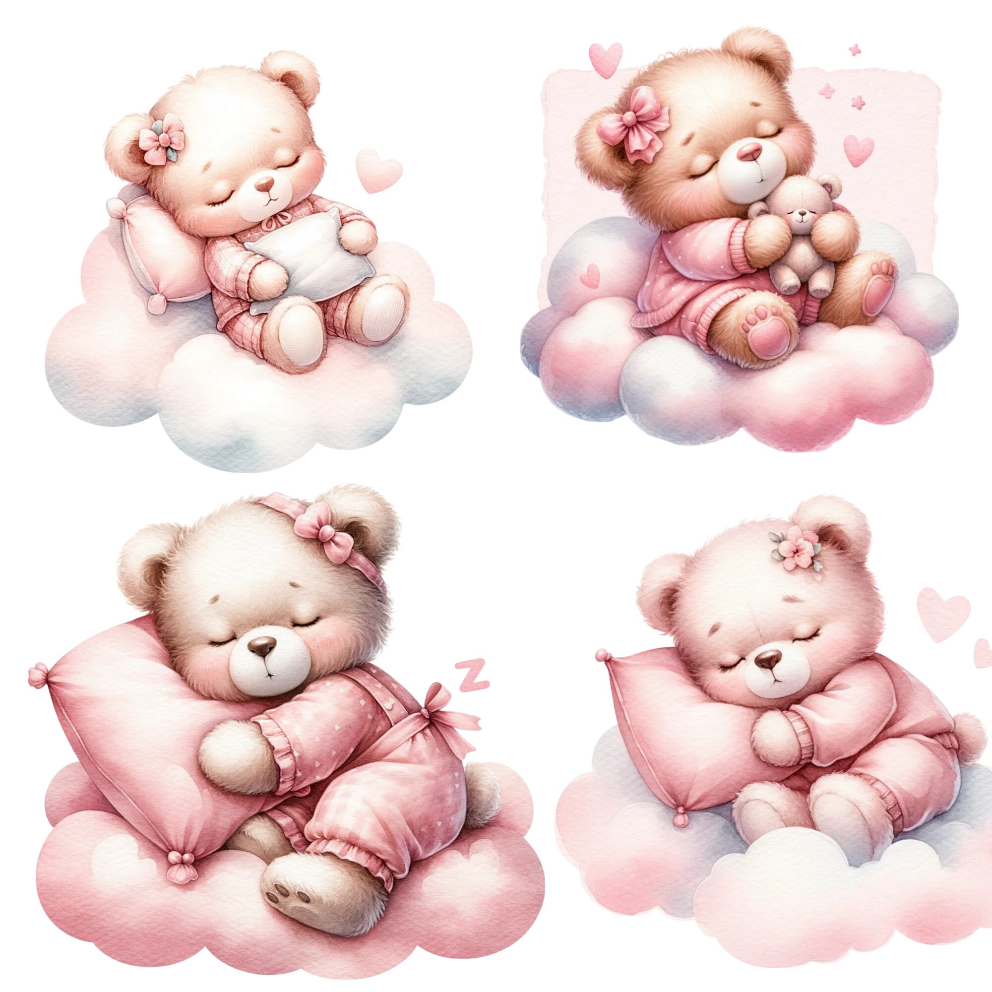 Pink Teddy Bear Clipart Collection - Adorable Watercolor Bears for Baby ...