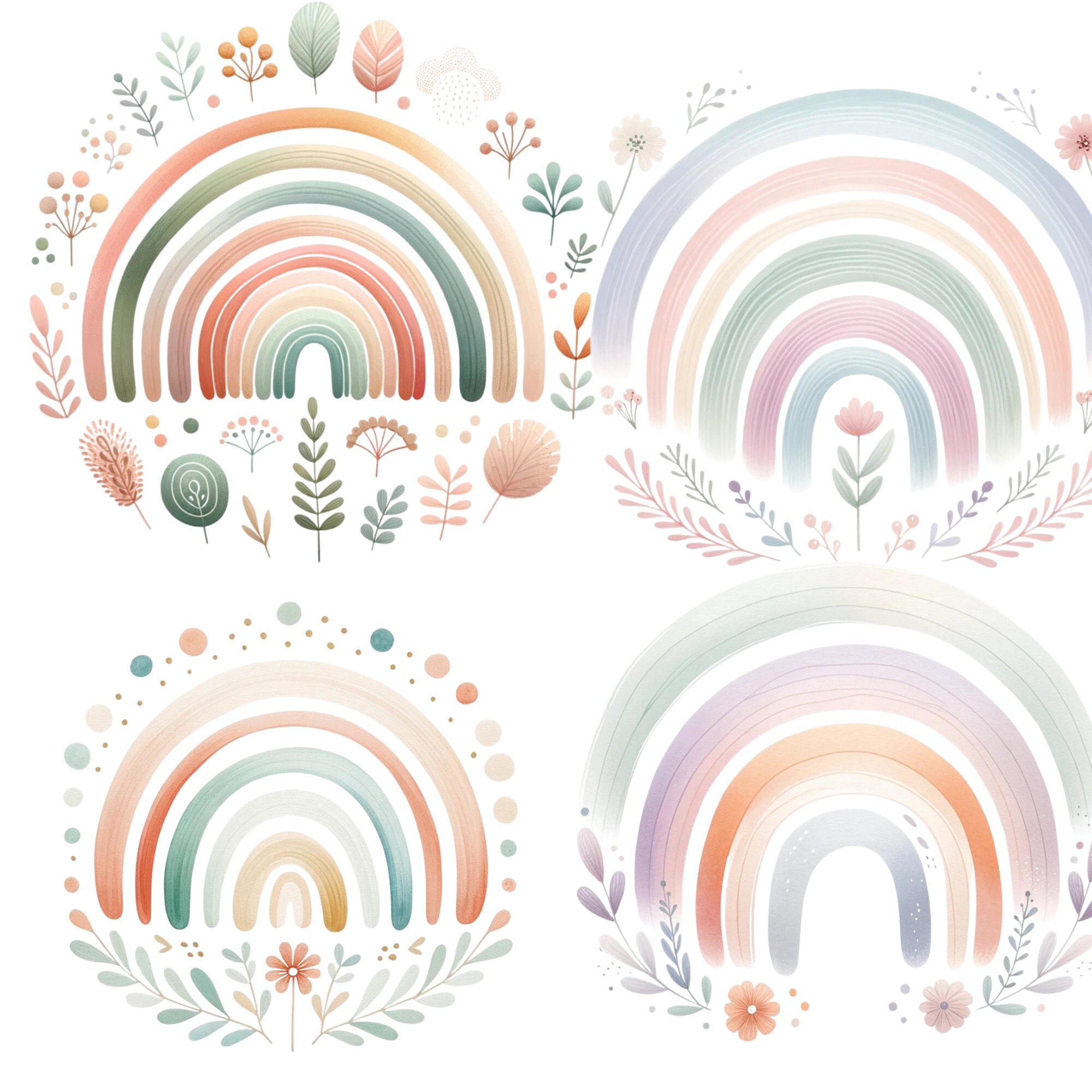 Boho Rainbow Clipart Collection - Hand Drawn Pastel Rainbow Pngs ...