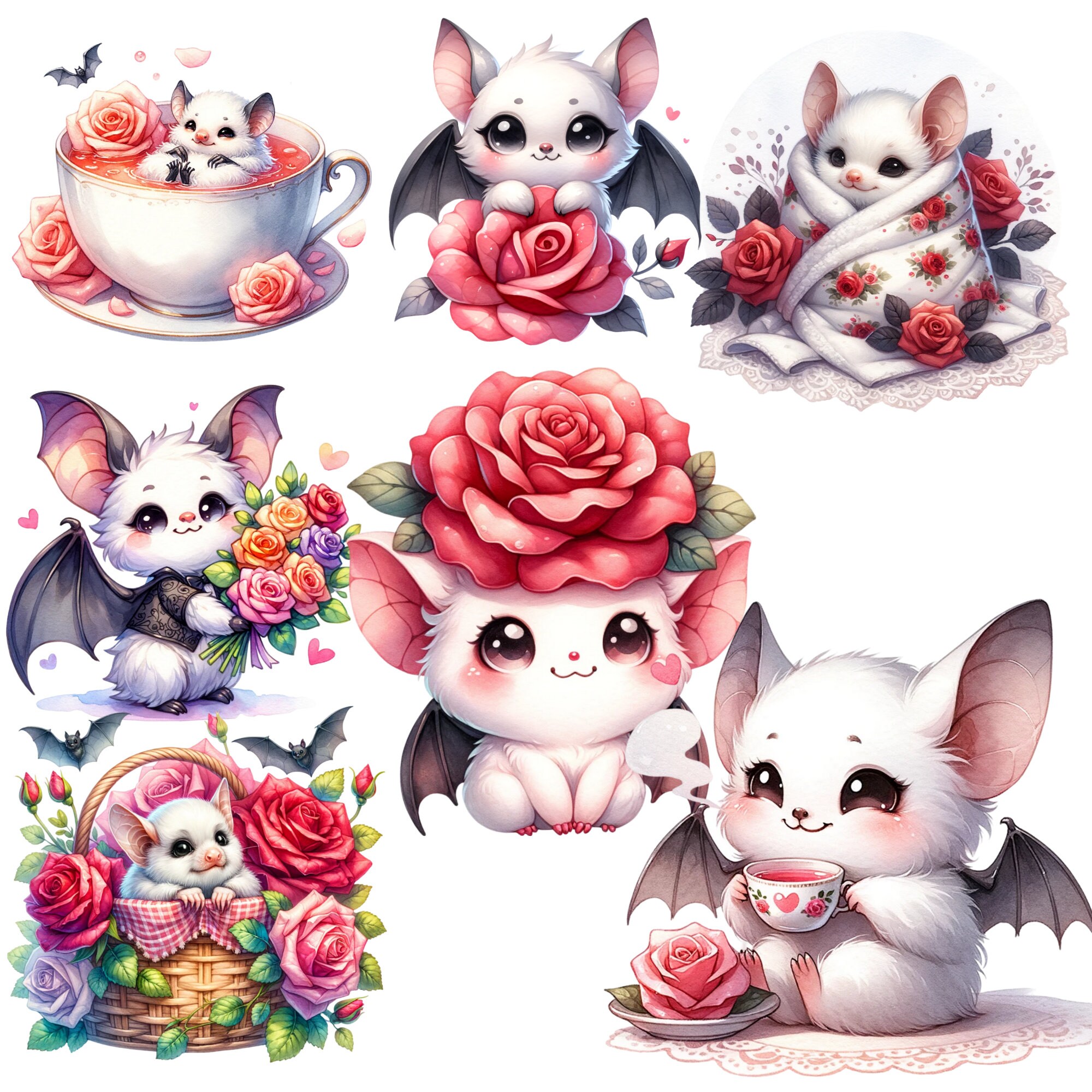 Bats and Roses Clipart Bundle Png Set Collection - Perfect Gift for ...