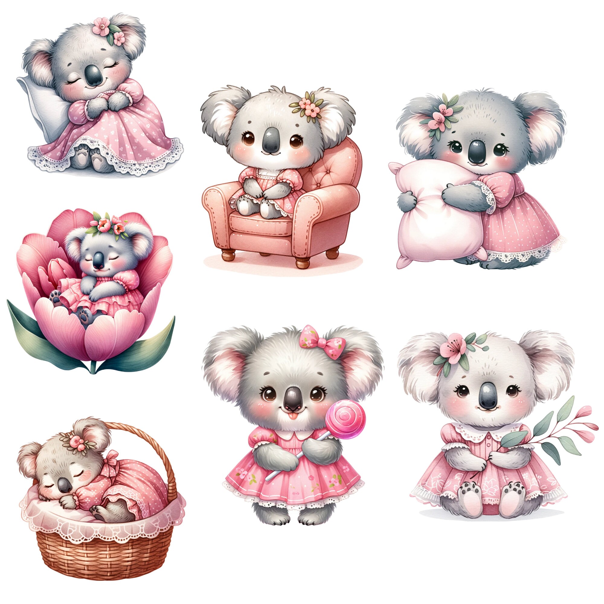 Pink Koala Clipart Collection - Adorable Australian-themed Art for Girl ...