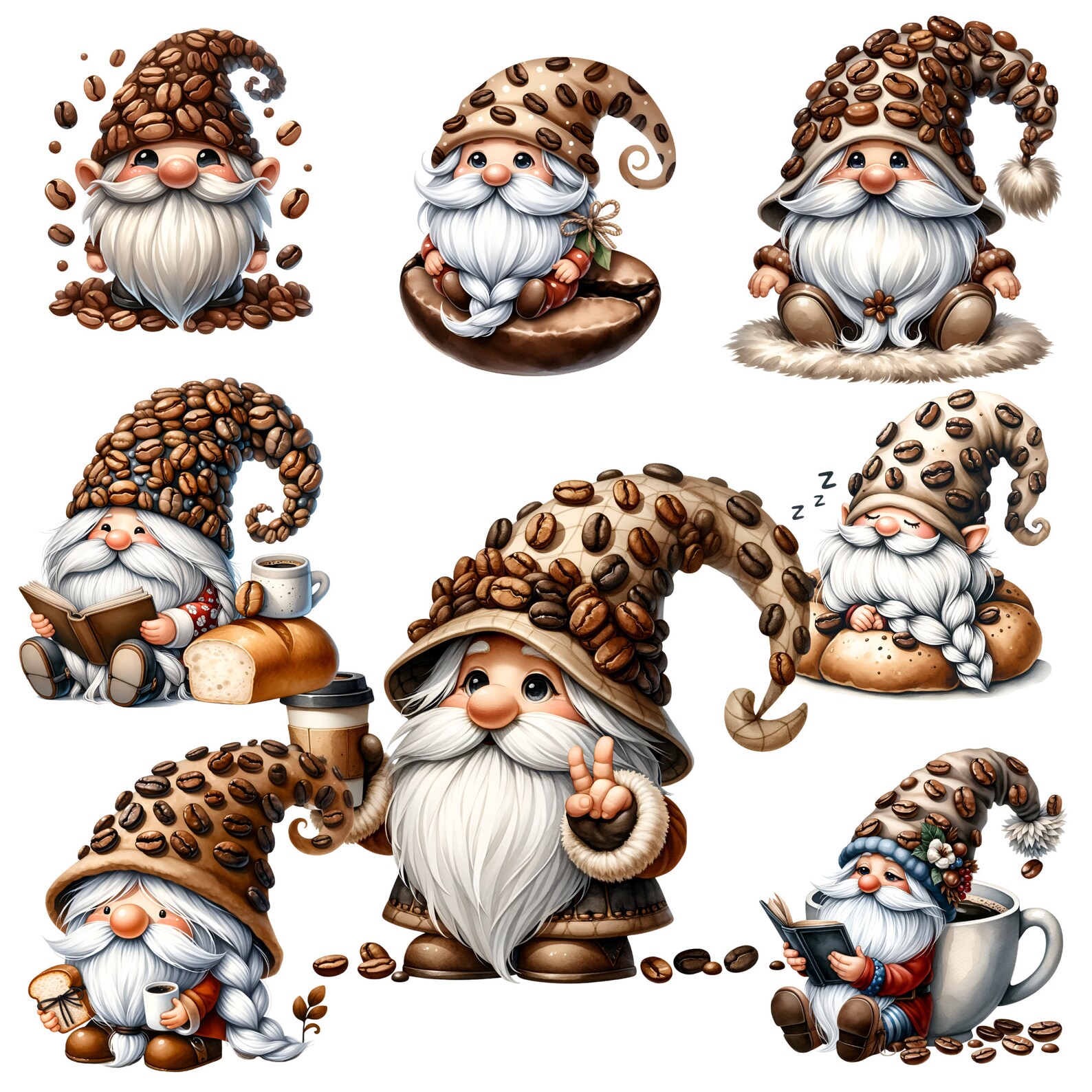 Coffee Cup Gnome - Cute Gnomes Festive Clipart Watercolor Gnome ...