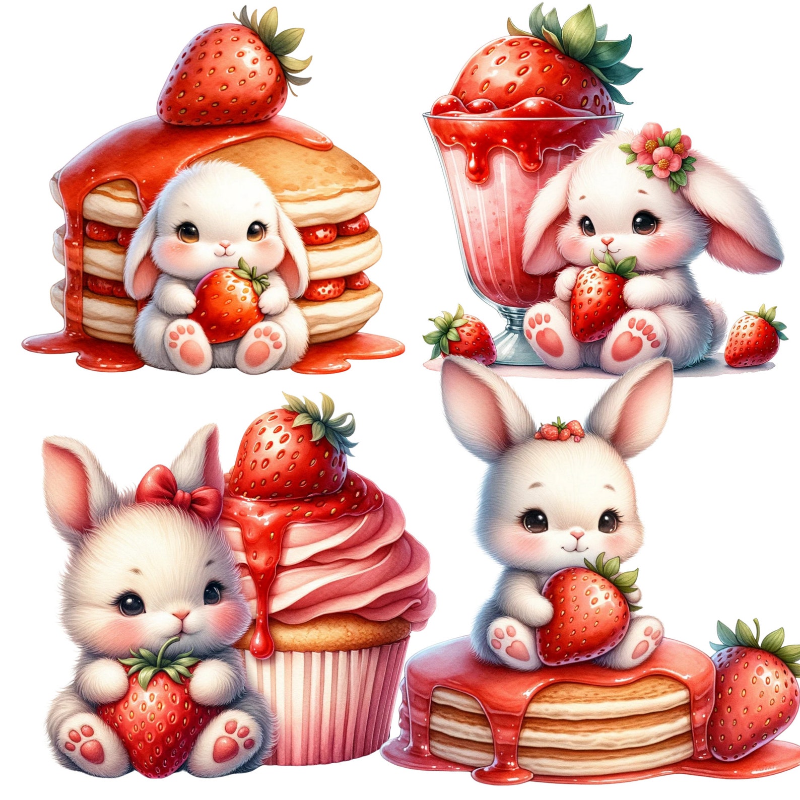 Strawberry Bunny Clipart Collection Adorable Easter and Baby Shower ...