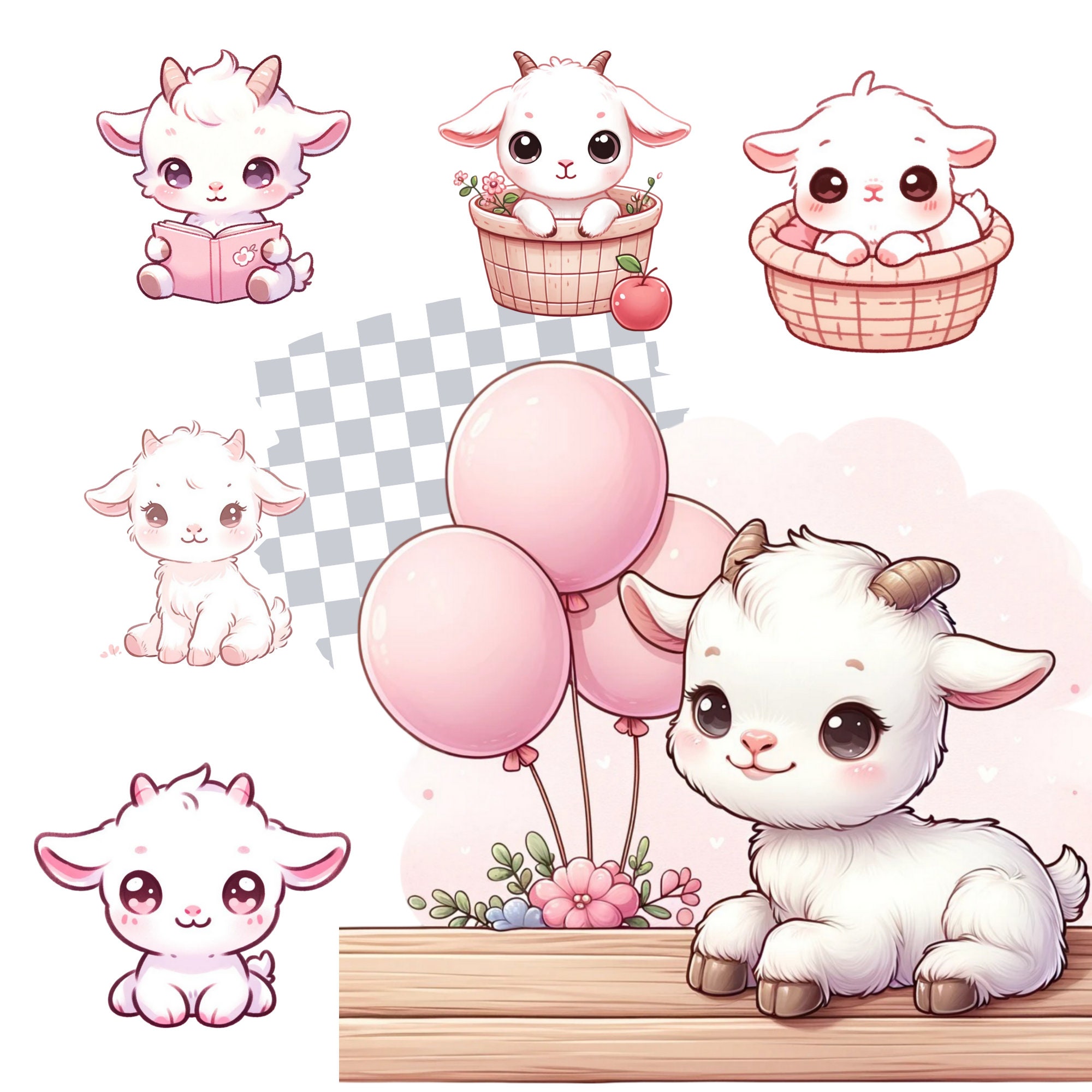 Cute Baby Goat Clip Art Collection | Watercolor Farm Animal Pngs for ...