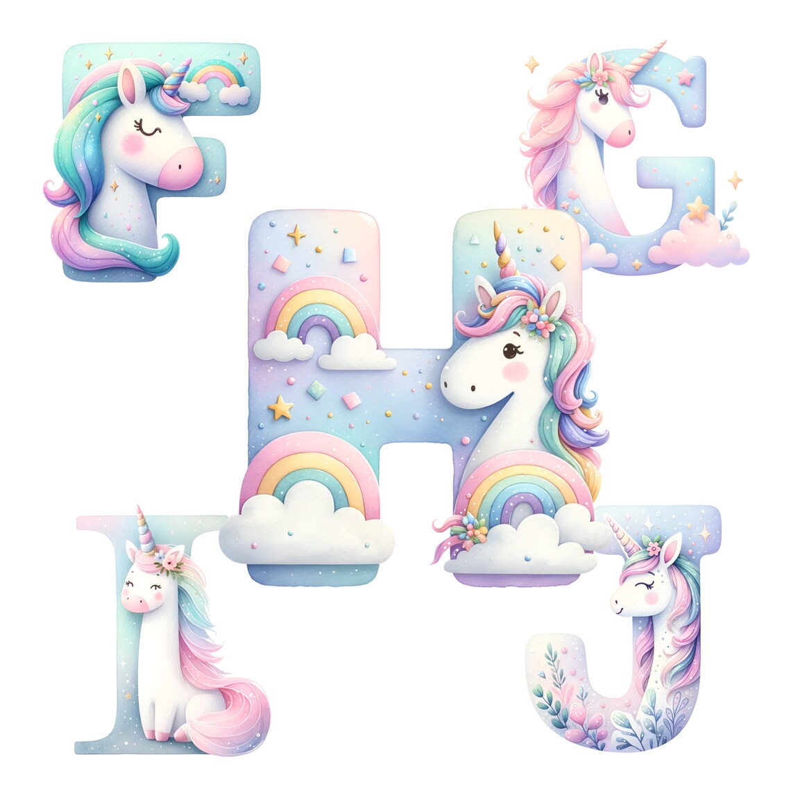 Cute Unicorn Png Alphabet Kawaii Unicorn PNG Rainbow Pastel Magic ...