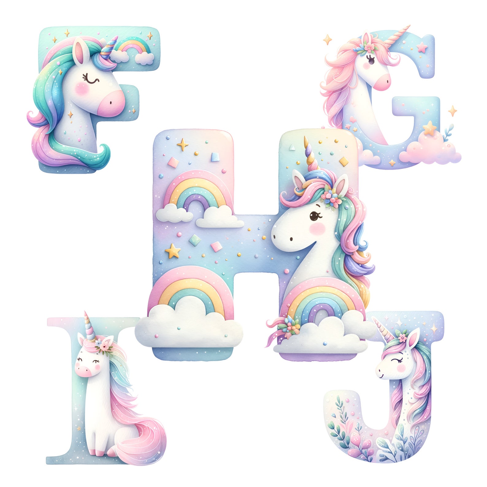 Cute Unicorn Png Alphabet - Kawaii Unicorn PNG Rainbow Pastel Magic ...