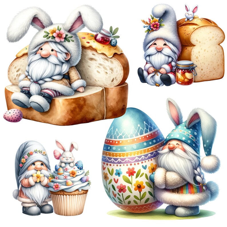 Easter Gnome Clipart Collection Spring Gnomes With Bunnies Eggs Floral ...