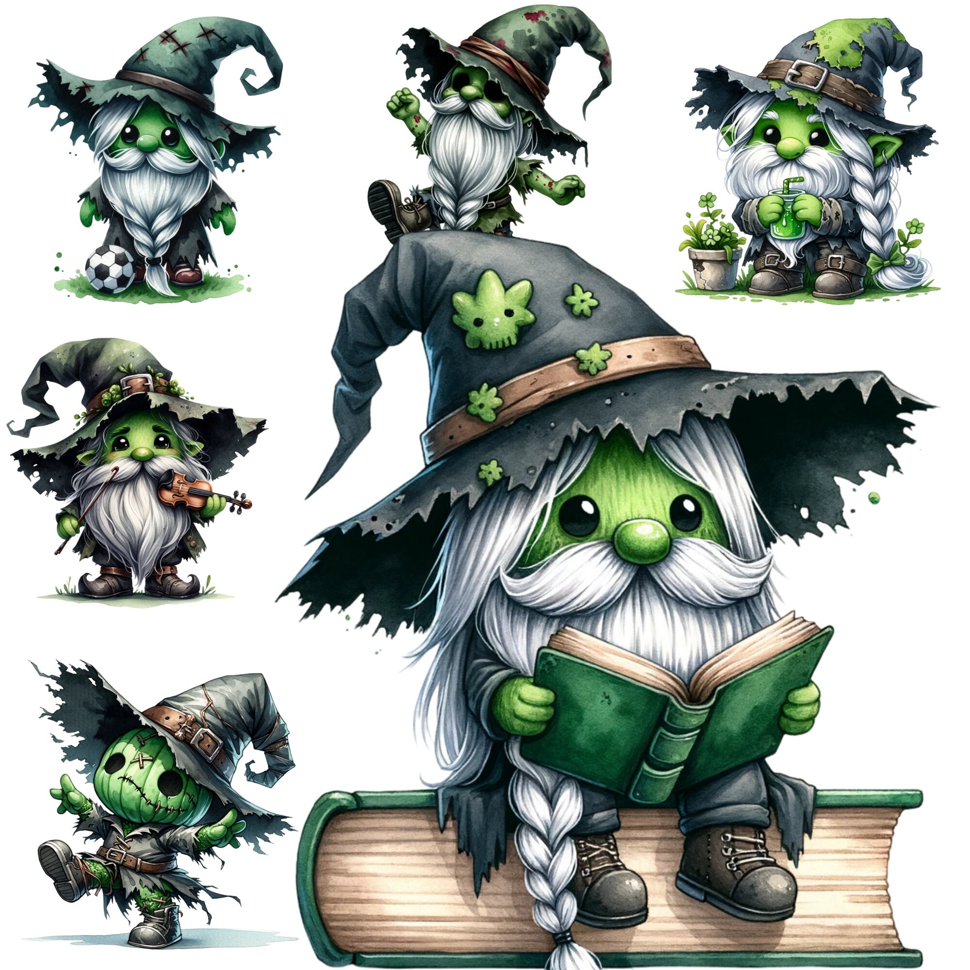 Spooky Halloween Zombie Gnome Clipart Collection - Perfect for Horror ...
