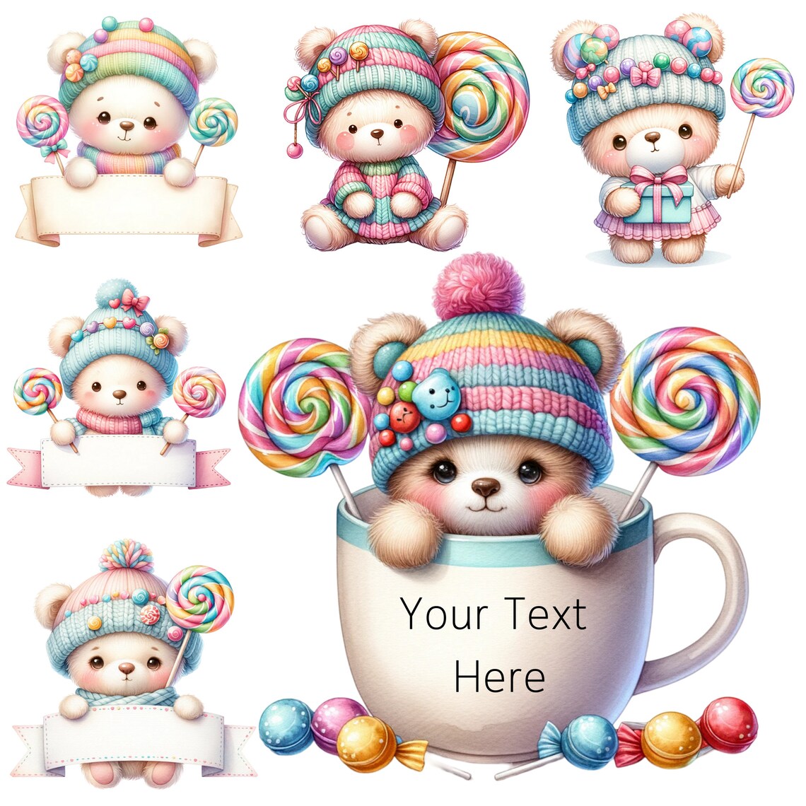 Candy Teddy Bear Clipart Bundle Adorable Art for Baby Showers ...