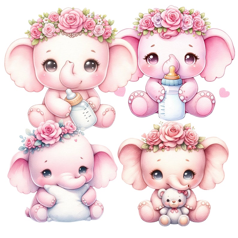 Pink Baby Elephant Clipart Adorable Safar-jungle Nursery PNG, Cute Pink ...