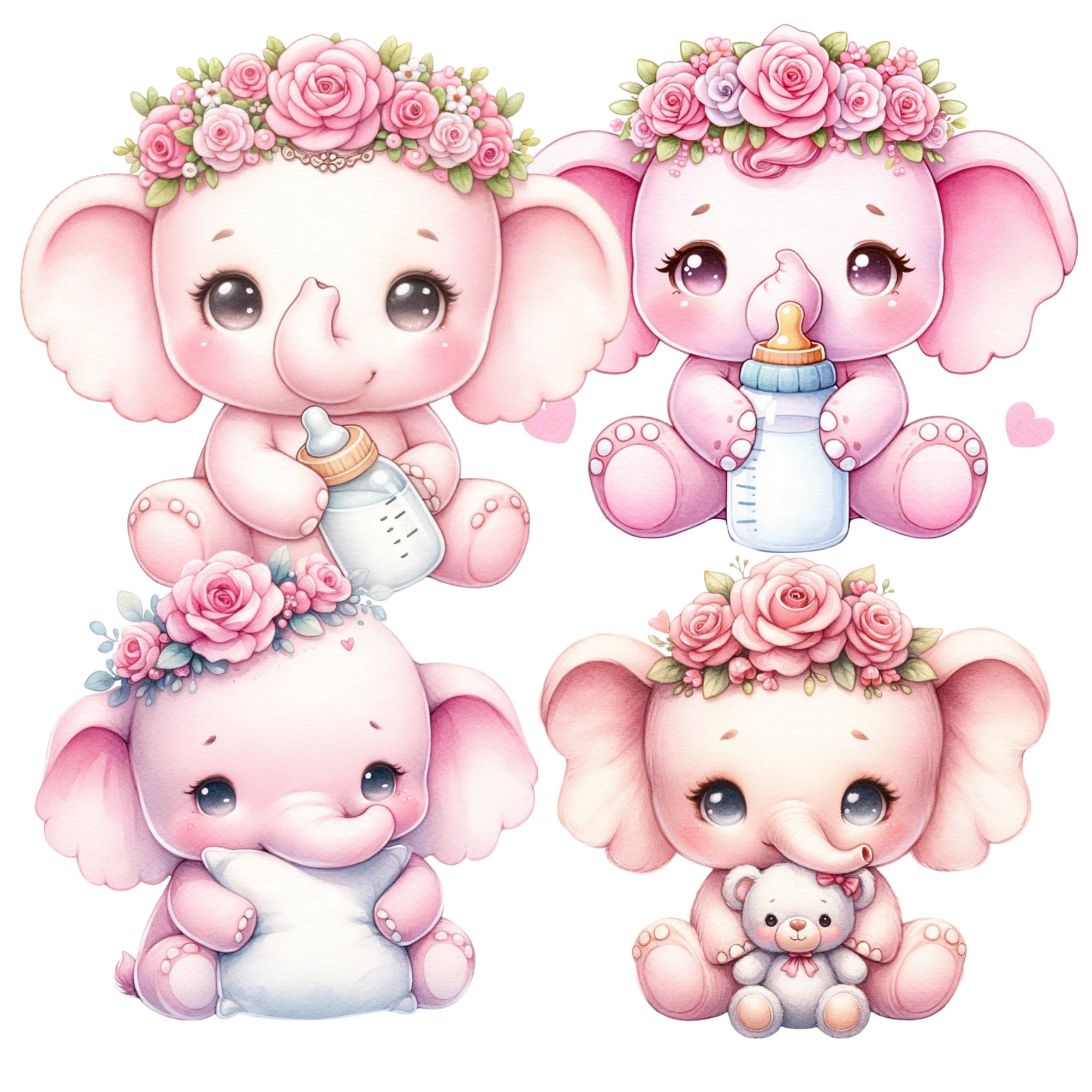 Pink Baby Elephant Clipart Adorable Safar-jungle Nursery PNG, Cute Pink ...