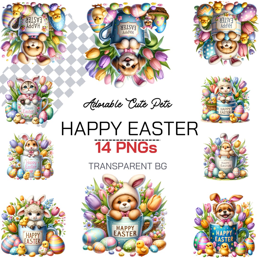 Cute Easter Clipart Collection - Pet Animals in Easter Outfits, Happy ...