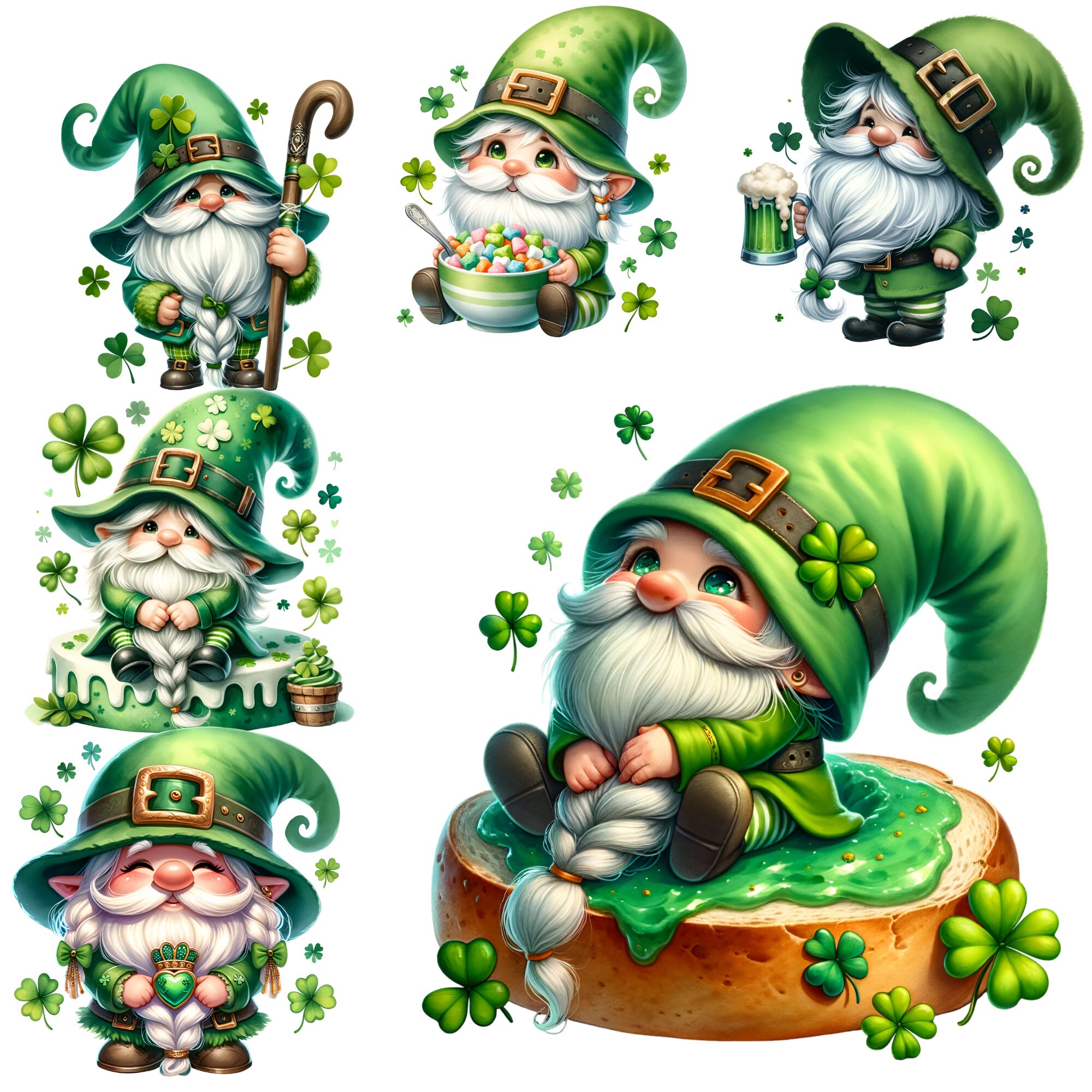 Watercolor Gnome Clipart Irish Leprechaun Png Shamrock Cute Gnome ...