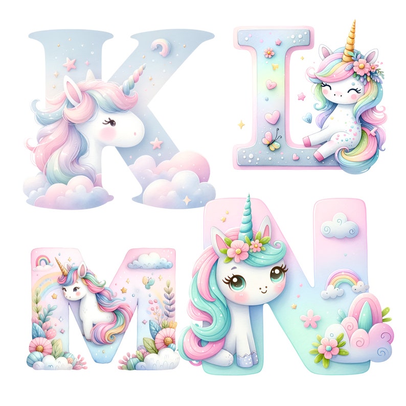 Cute Unicorn Png Alphabet - Kawaii Unicorn PNG Rainbow Pastel Magic ...