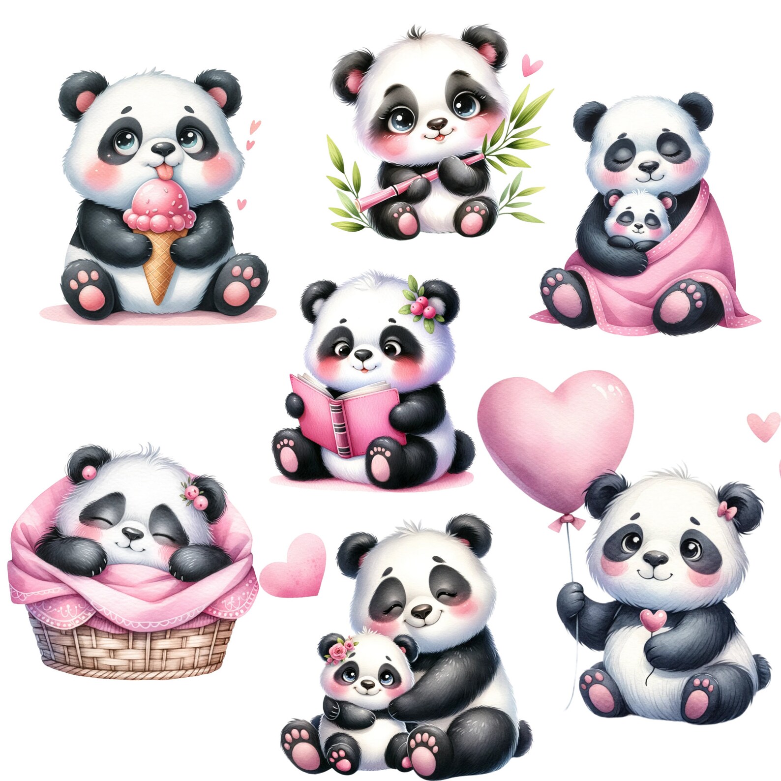 Cute Panda Clipart Collection | Baby Panda & Pink Panda Art for Baby ...