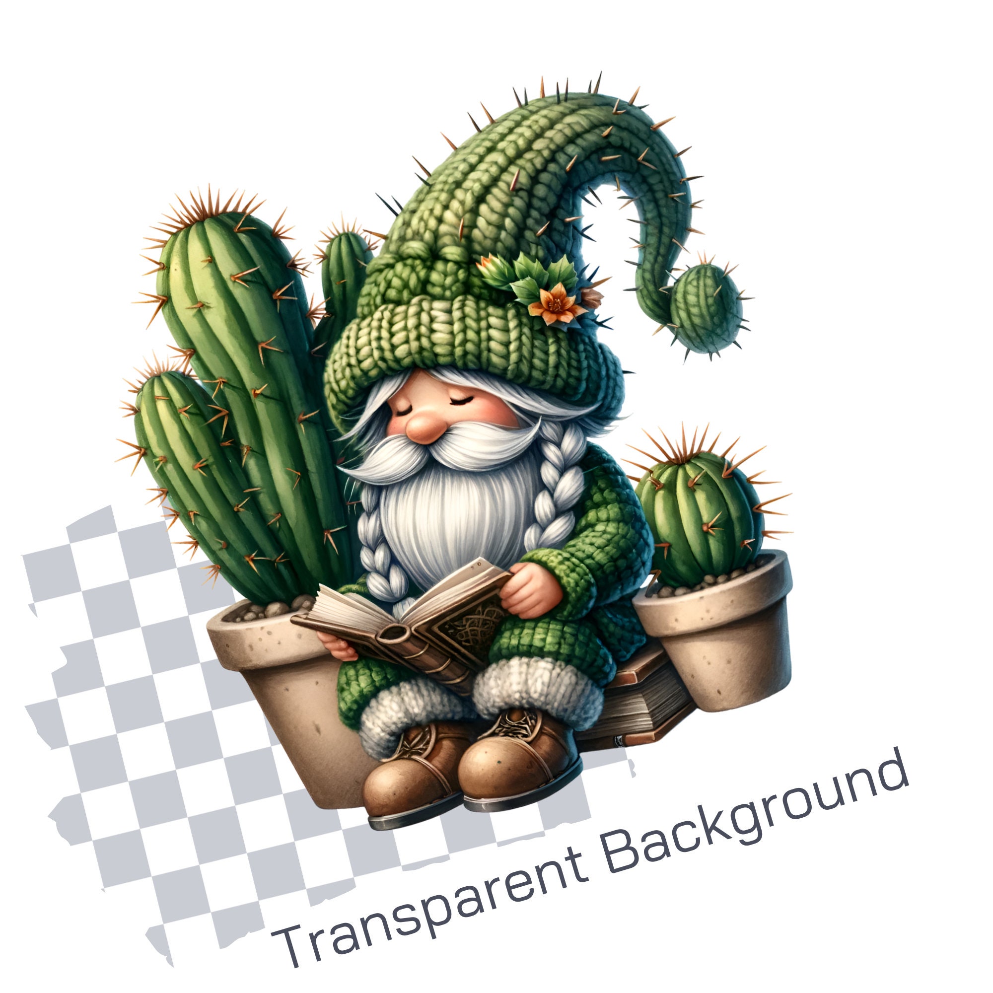 Flowering Cactus Gnome Clipart - Cute Watercolor Garden Gnomes Bundle ...