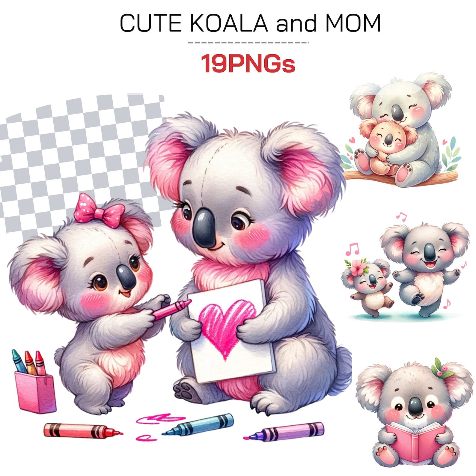 Cozy Koala Decor Clipart Collection | Watercolor Koala Art for Nursery ...
