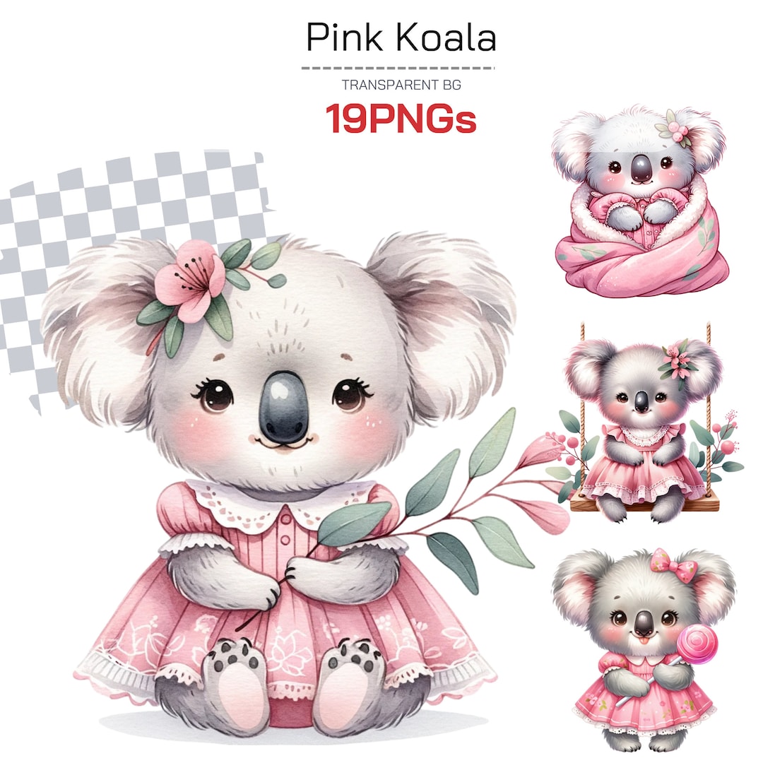Pink Koala Clipart Collection - Adorable Australian-themed Art for Girl ...