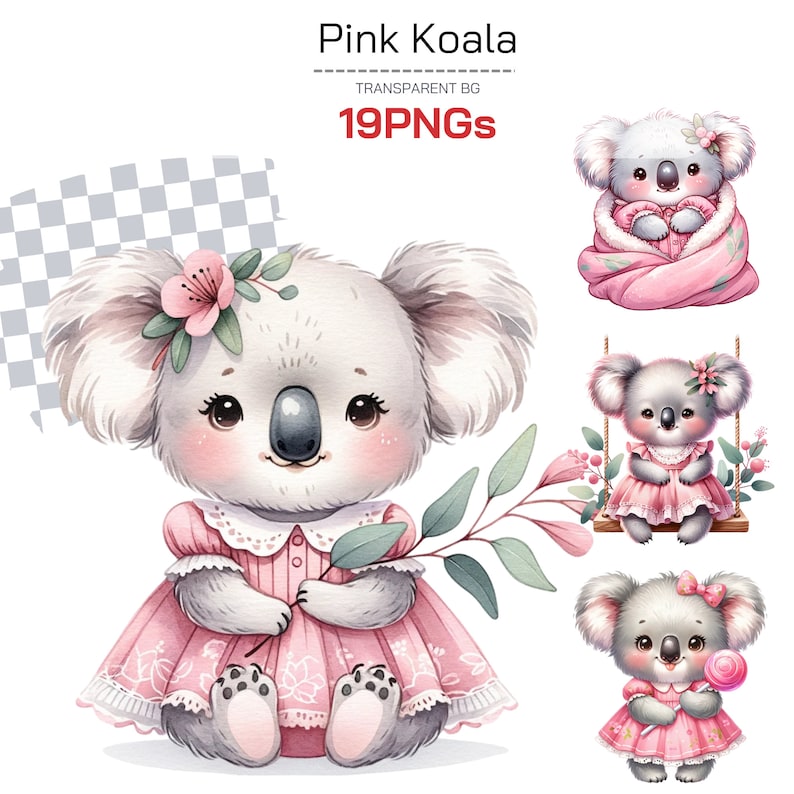 Pink Koala Clipart Collection - Adorable Australian-themed Art for Girl ...