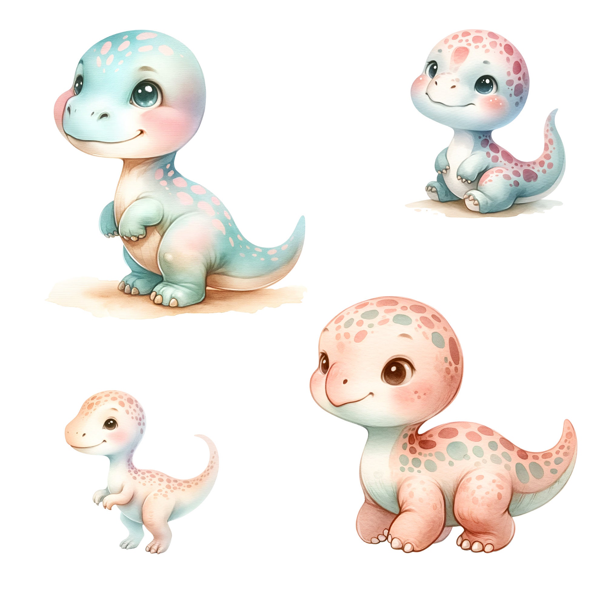 Adorable Baby Dinosaur Clipart - Cute Dino Nursery Decor PNG, T-rex ...