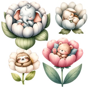 Sleepy Animal Clipart Baby Shower Gift Adorable Baby Animals PNG Cute ...