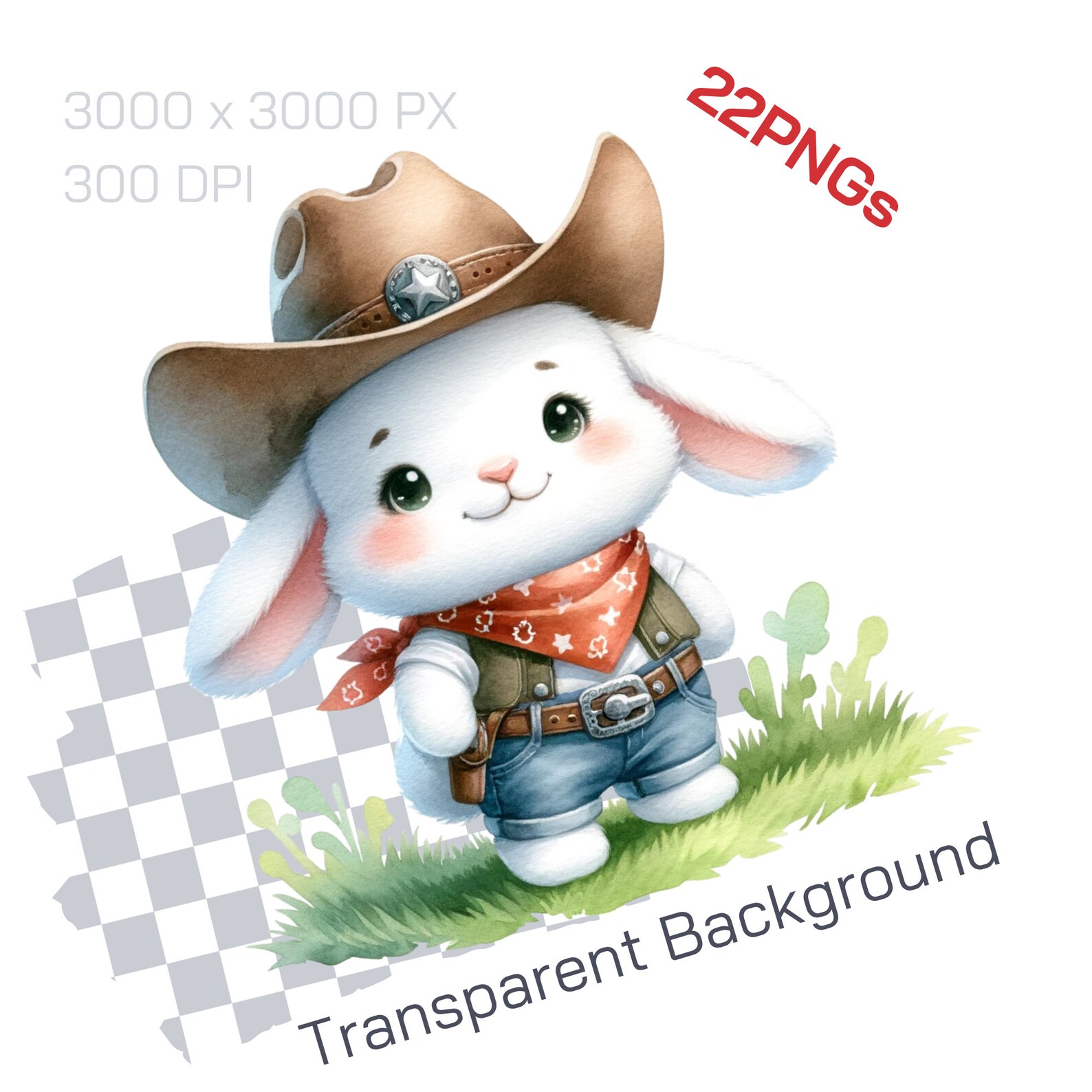Western Rabbit & Cowboy Clipart Collection | Rustic Easter Bunny Pngs ...