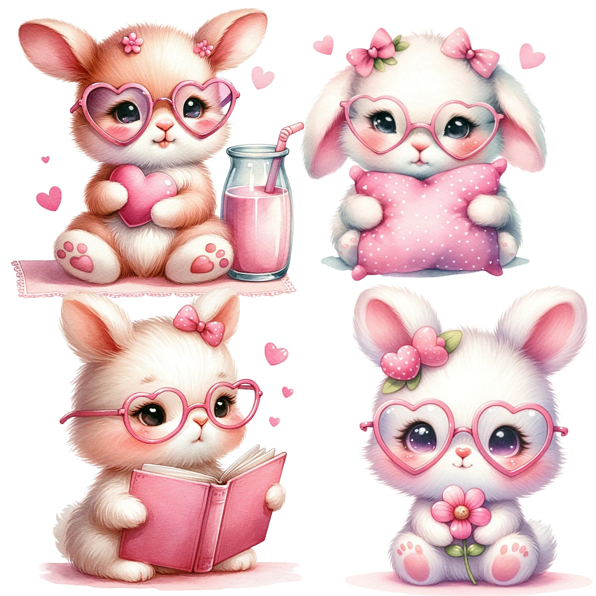 Easter Bunny Glasses PNG Pink Rabbit Clipart Collection Watercolor Hare ...