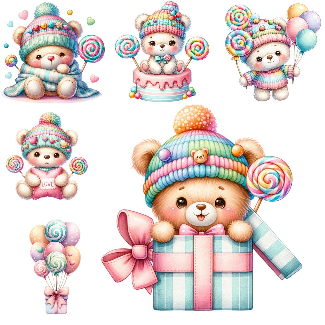 Candy Teddy Bear Clipart Bundle Adorable Art for Baby Showers ...