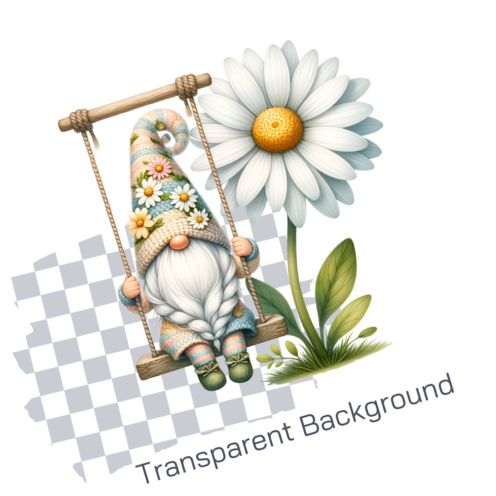 Cute Spring Gnomes With Daisy Flowers Clipart - 14 PNG Watercolor ...