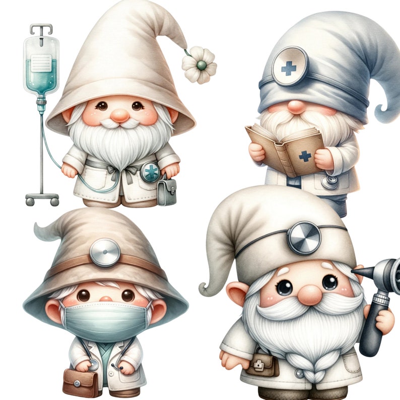 Doctor Gnome Clipart Collection PNG Watercolor - Medical and Healthcare ...