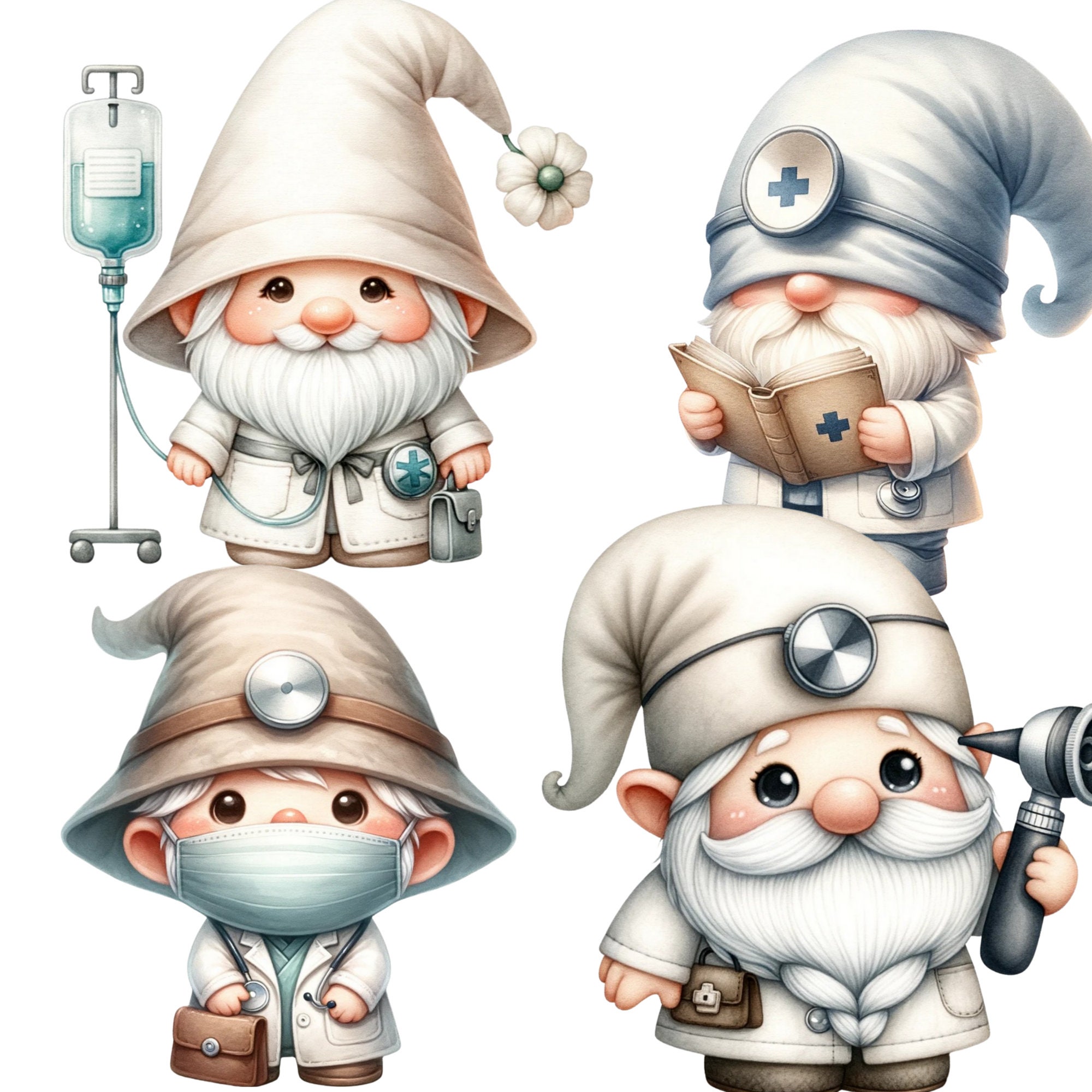 Doctor Gnome Clipart Collection PNG Watercolor - Medical and Healthcare ...