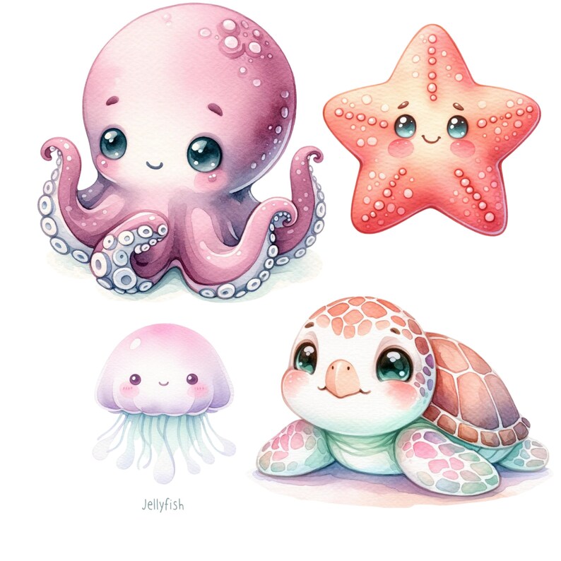 Cute Ocean Clipart Collection Adorable Under the Sea Animals PNG Whales ...