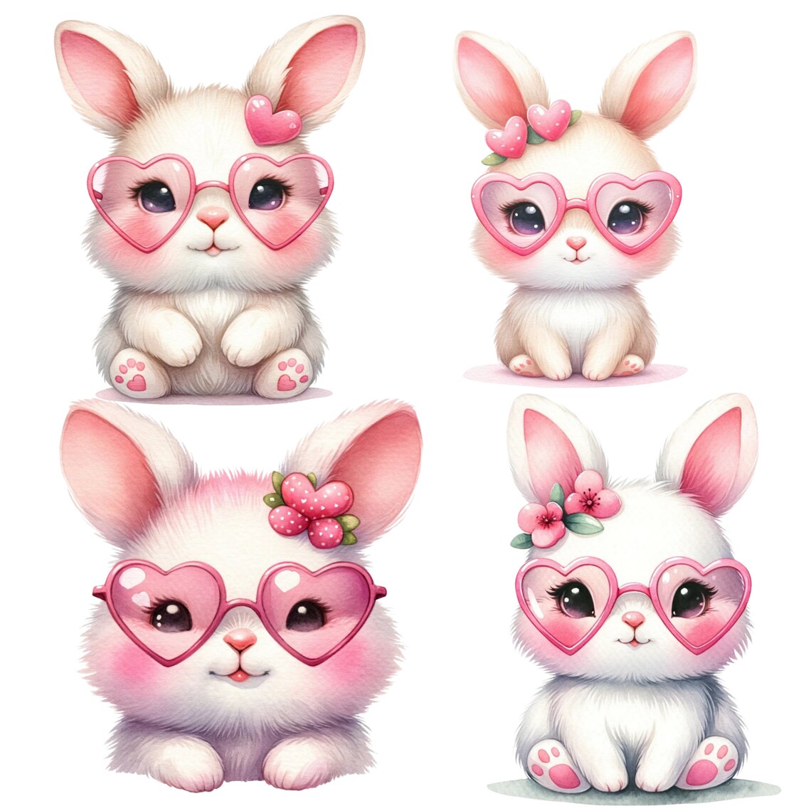 Easter Bunny Glasses PNG Pink Rabbit Clipart Collection Watercolor Hare ...