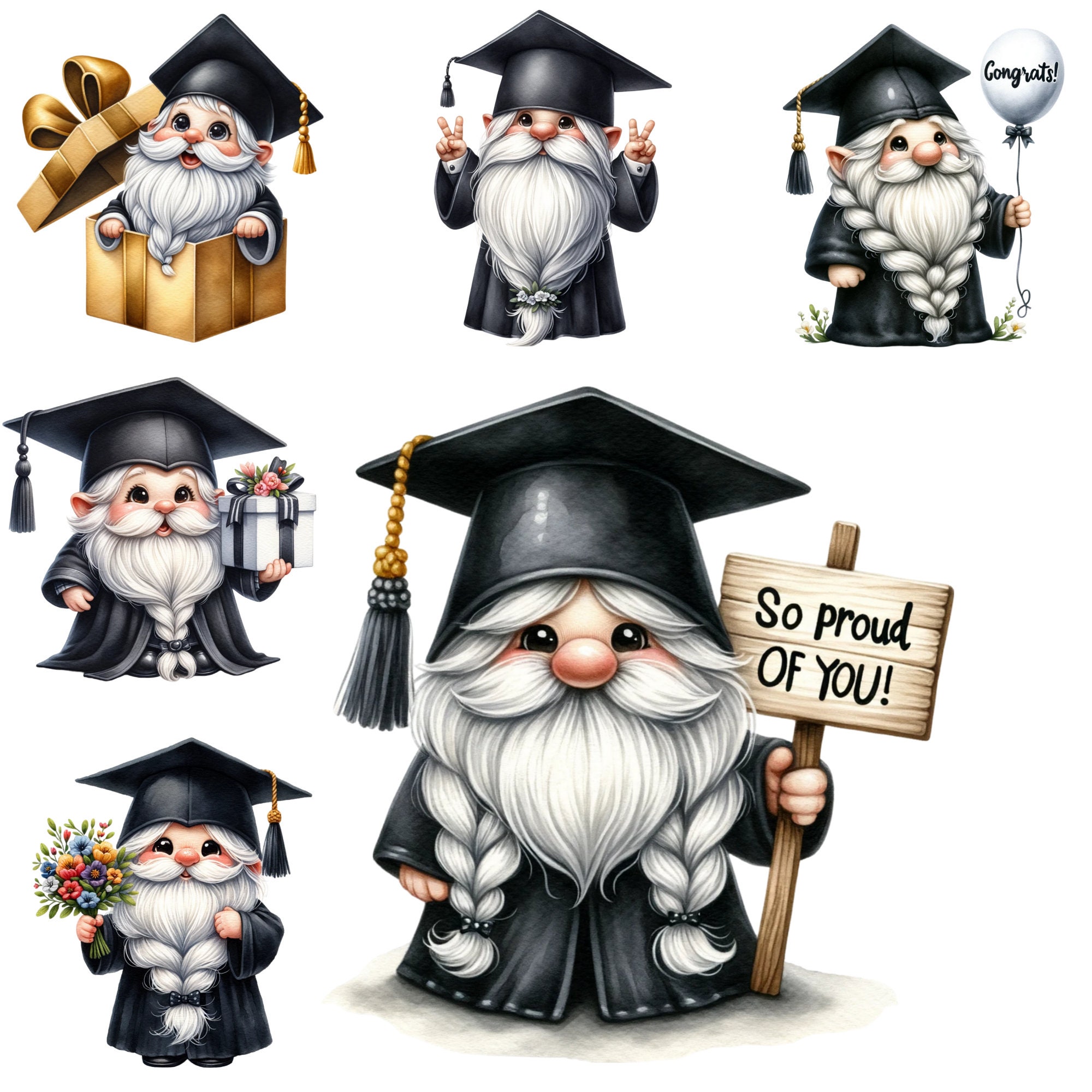 Graduation Gnome Clipart PNG Bundle Set Perfect for Celebrating ...